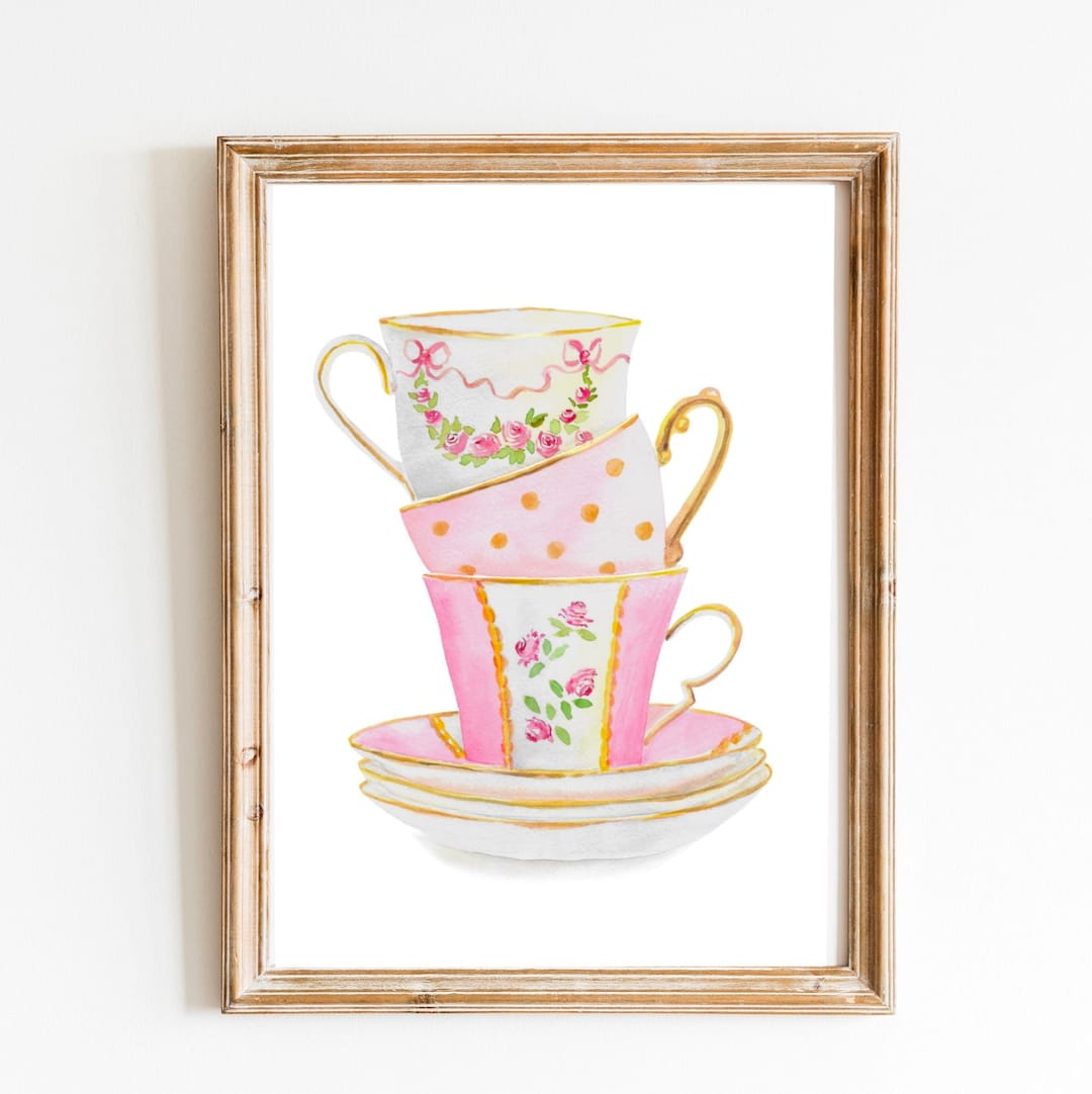 Tea Cups, Kitchen Art, Wall Art, Kitchen Wall Decor, Vintage Tea Cup ...