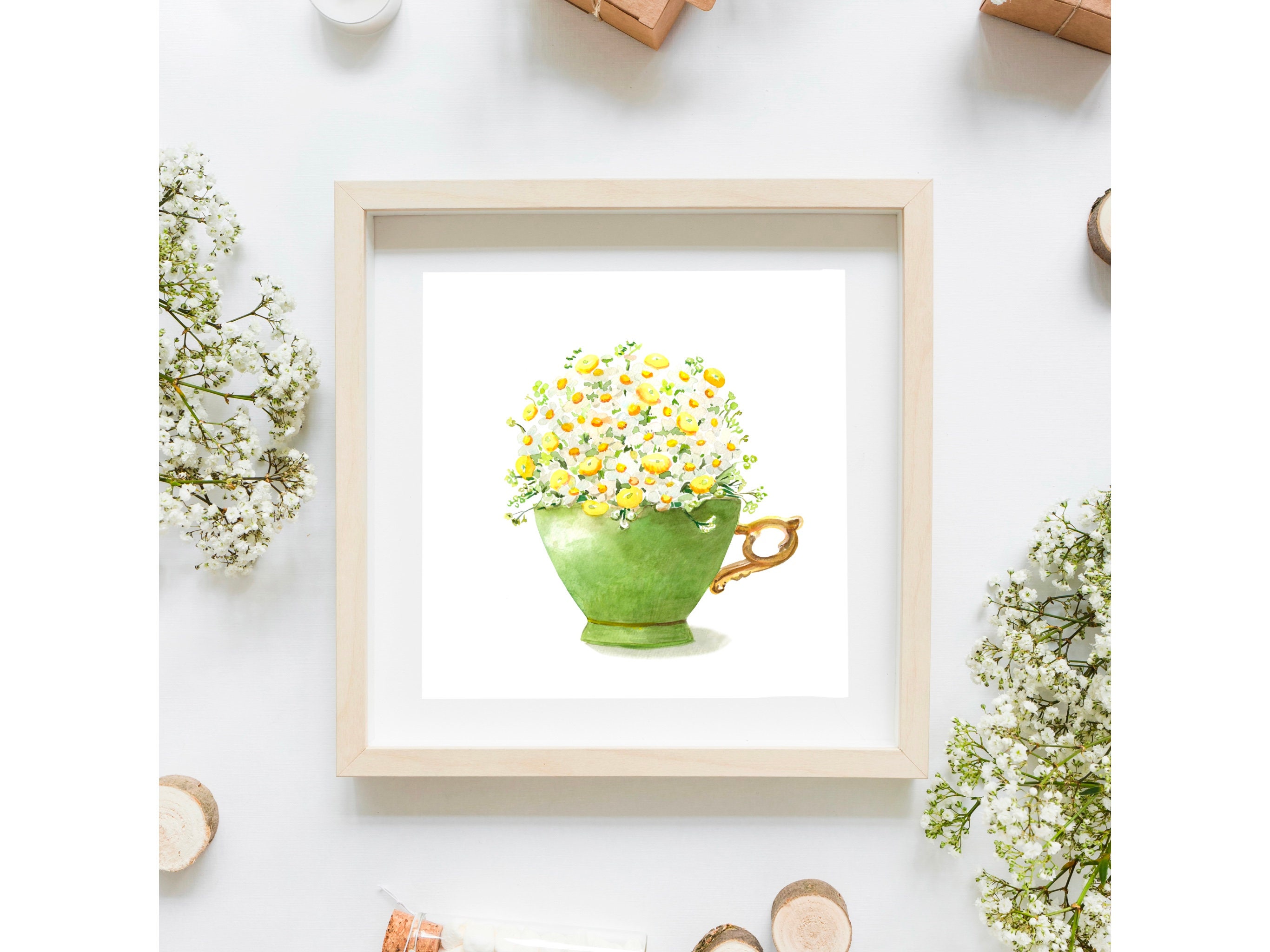 Tea Cups Watercolor Art Print Kitchen Art Print Tea Gift Tea Lover Tea ...