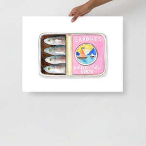 Tinned Sardines Watercolor Painting, Dad Gift Sardine, Kitchen Poster ...