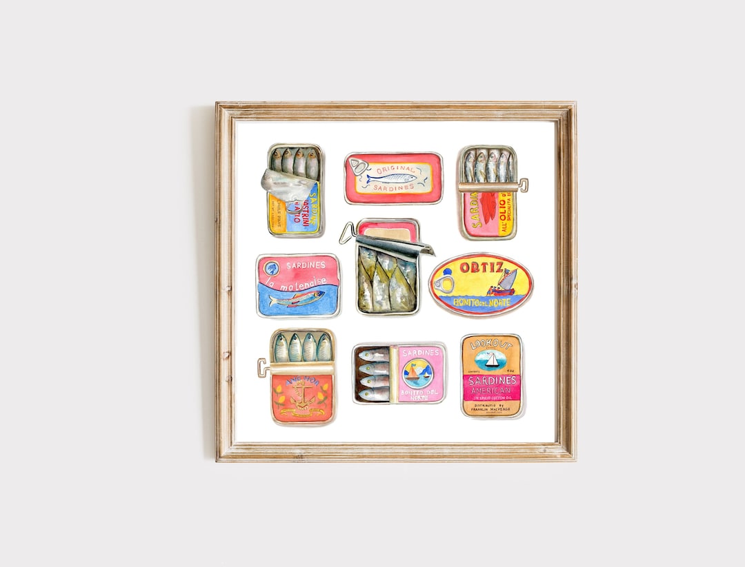 Tinned Sardines Watercolor Painting, New Home Gift, Kitchen Poster ...