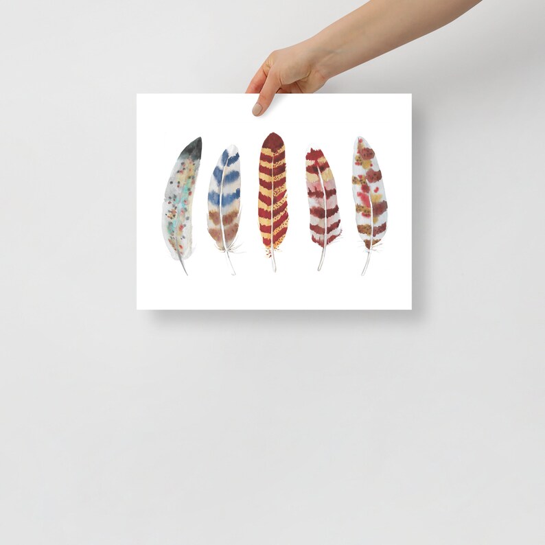 Colorful Feather Watercolor Painting Wall Art Decor Bohemian - Etsy