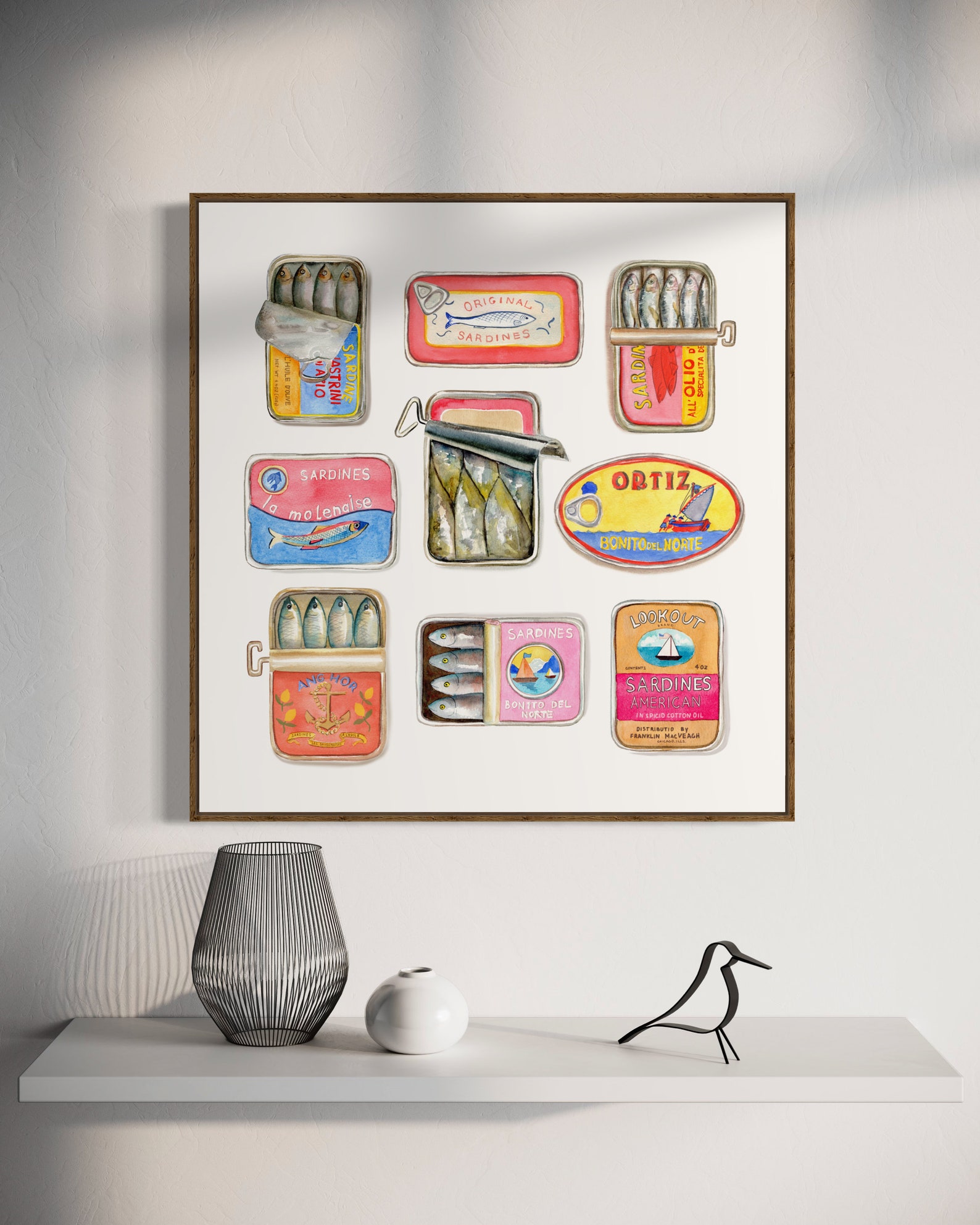 Tinned Sardines Watercolor Painting, New Home Gift, Kitchen Poster ...