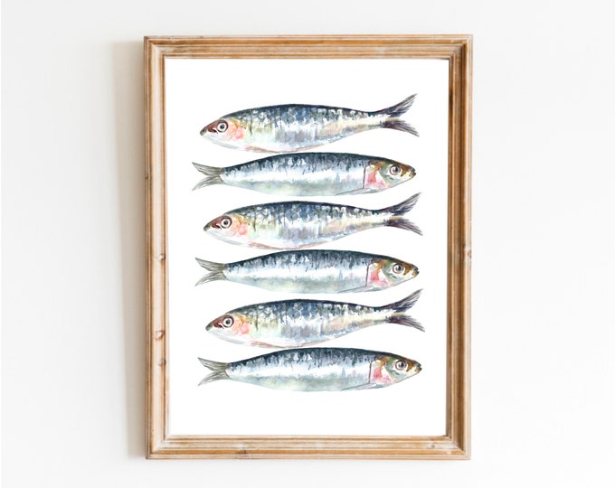 Sardines Wall Art, Watercolor Sardines, Sardine Art Print, Fish Still ...
