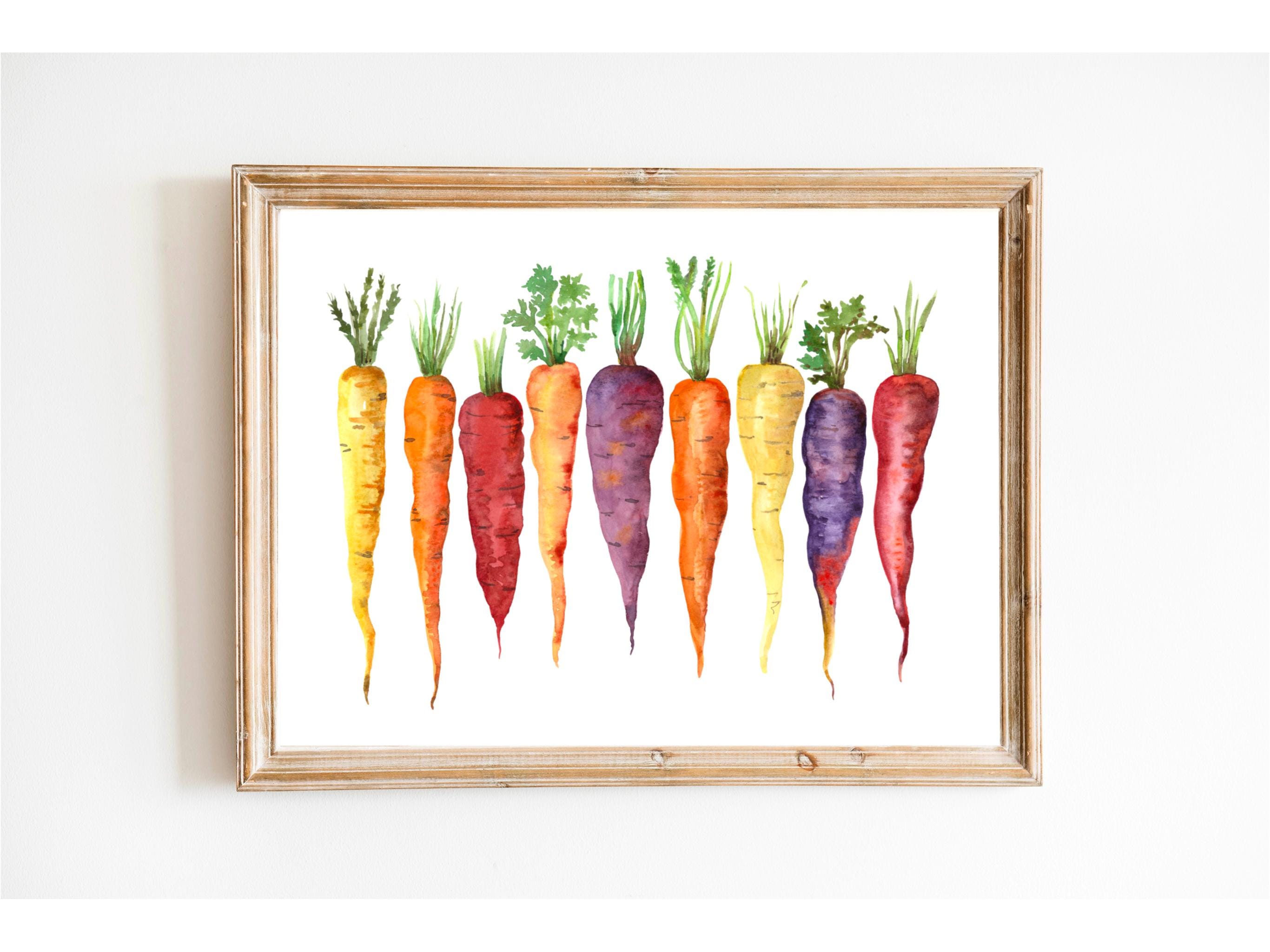 Carrots Watercolor Print, Colorful Carrots, Vegetable Painting, Rainbow ...