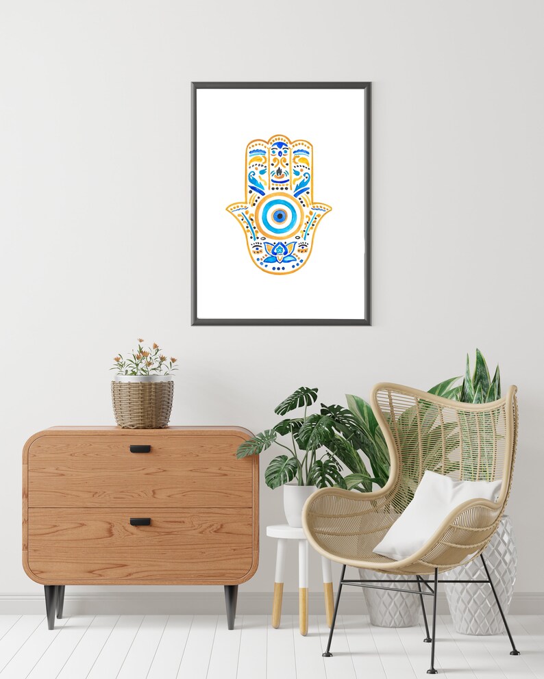 Hamsa Wall Art Watercolor Art Good Luck Decor Boho Wall Print - Etsy