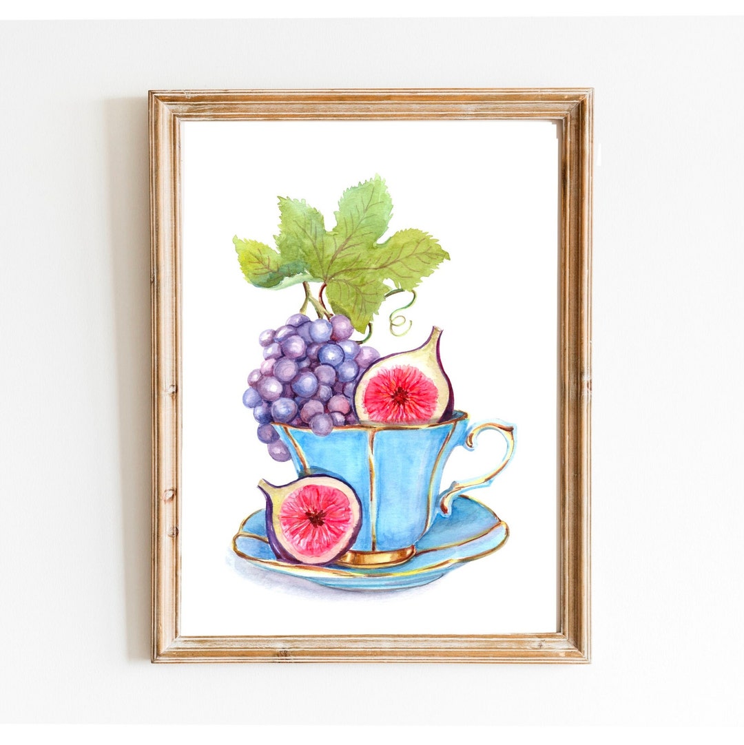 Tea Cup Watercolor Painting Print Fruit Watercolor Tea Lovers - Etsy