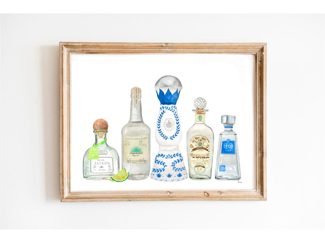 Tequila Bottles Watercolor Painting, Tequila Illustration, Bar Cart Art ...