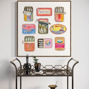 Tinned Sardines Watercolor Painting, New Home Gift, Kitchen Poster ...
