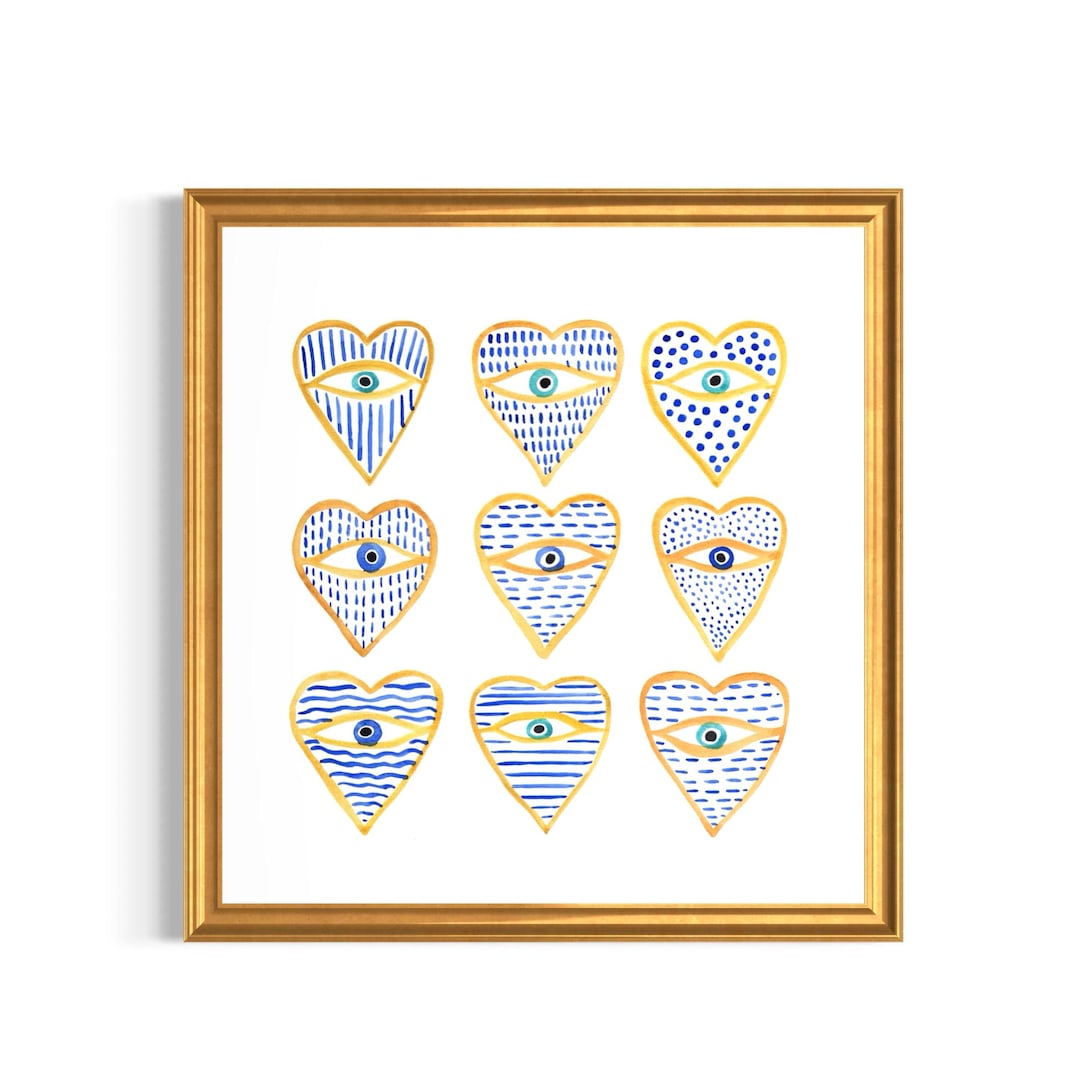 Evil Eye Watercolor Art Print Blue Nazar Wall Decor - Etsy