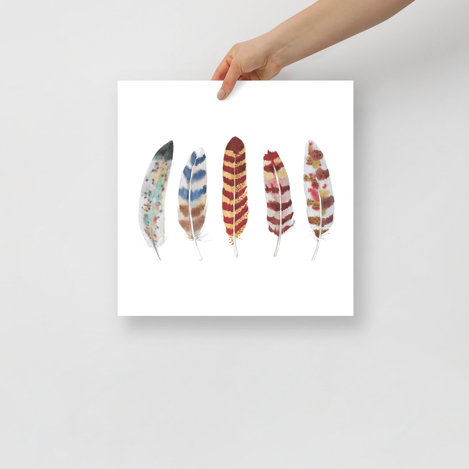 Colorful Feather Watercolor Painting Wall Art Decor Bohemian - Etsy