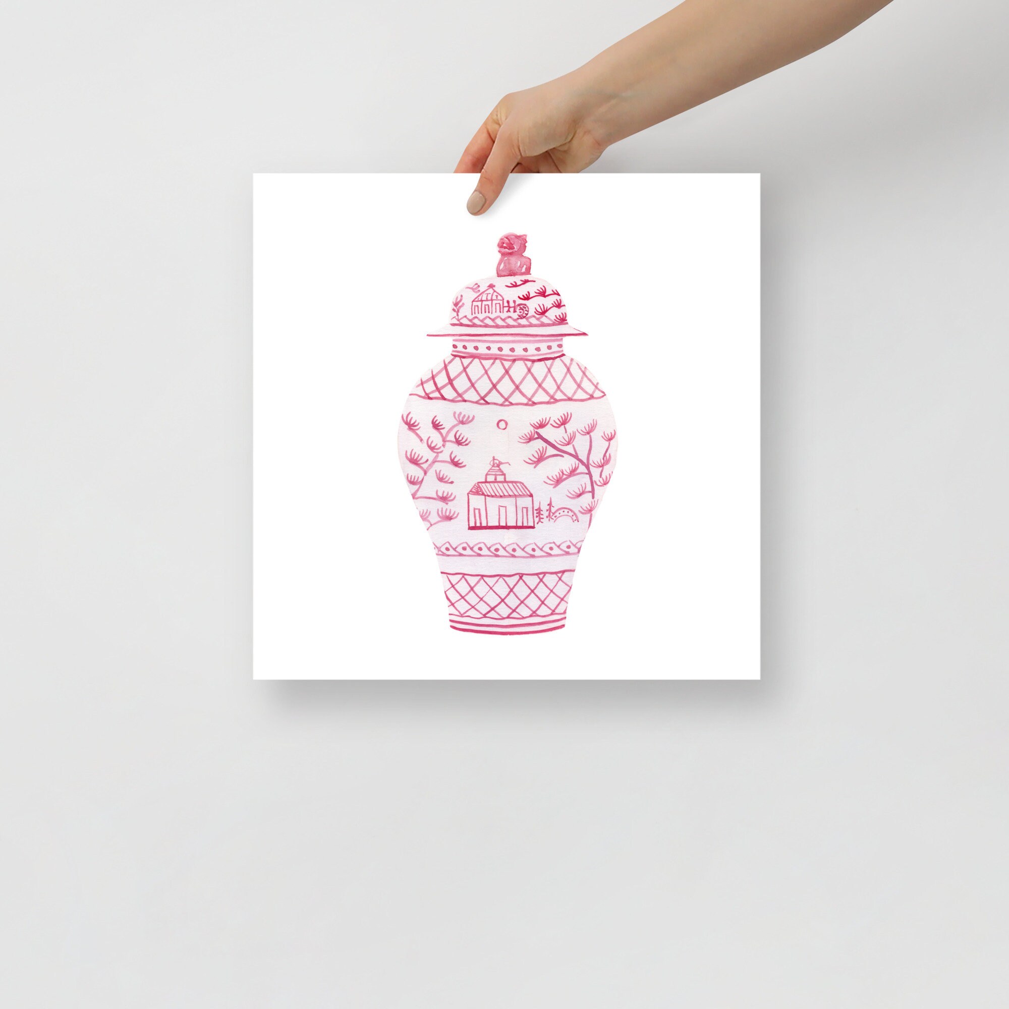 Pink Chinoiserie Set of 2 Ginger Jar, Asian Vase Print, Dressing Room ...