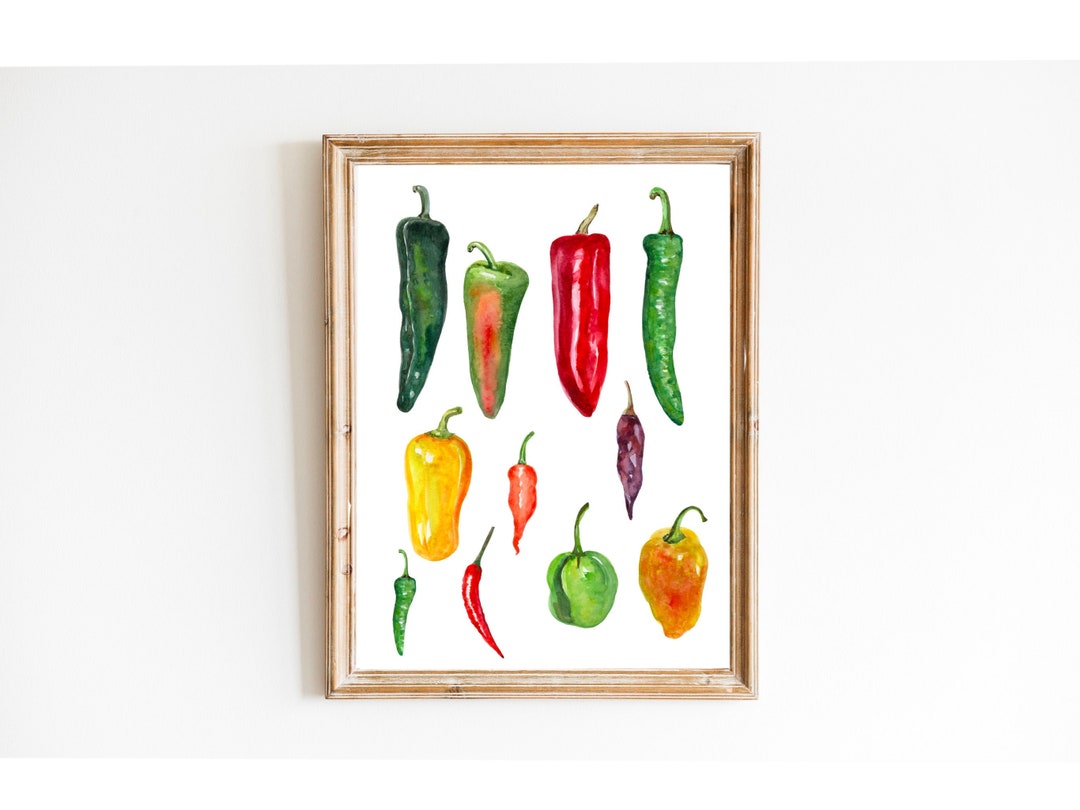 Chili Peppers Art Print, Watercolor Painting, Colorful Vegetables Art ...