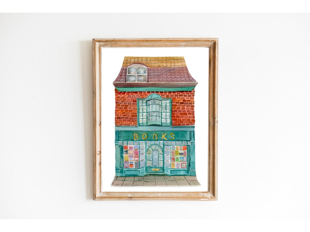 Watercolor Bookshop Print, Bookstore Watercolor Painting, Book ...