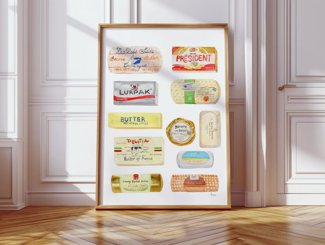 Butter Print Watercolor Painting, Trendy Kitchen Art, Stick of Butter ...