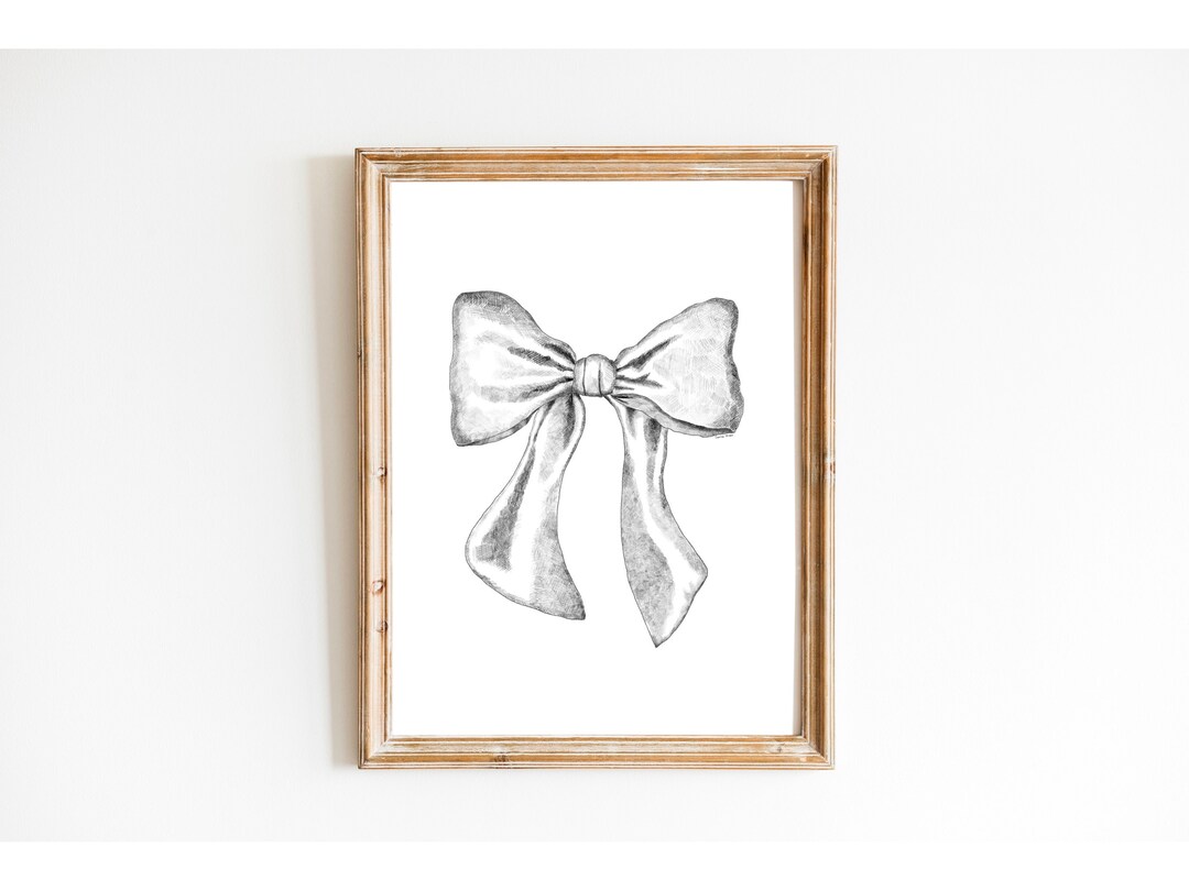 Bow Wall Art Black and White Art Print, Trendy Bow Poster, Sketch ...