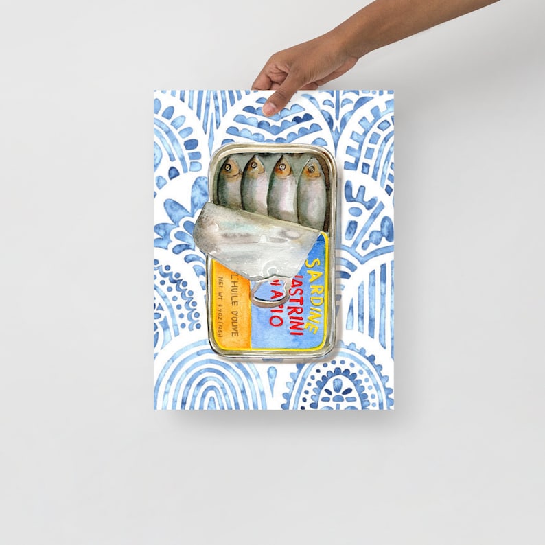 Tinned Sardines Watercolor Painting, New Home Gift, Kitchen Poster ...