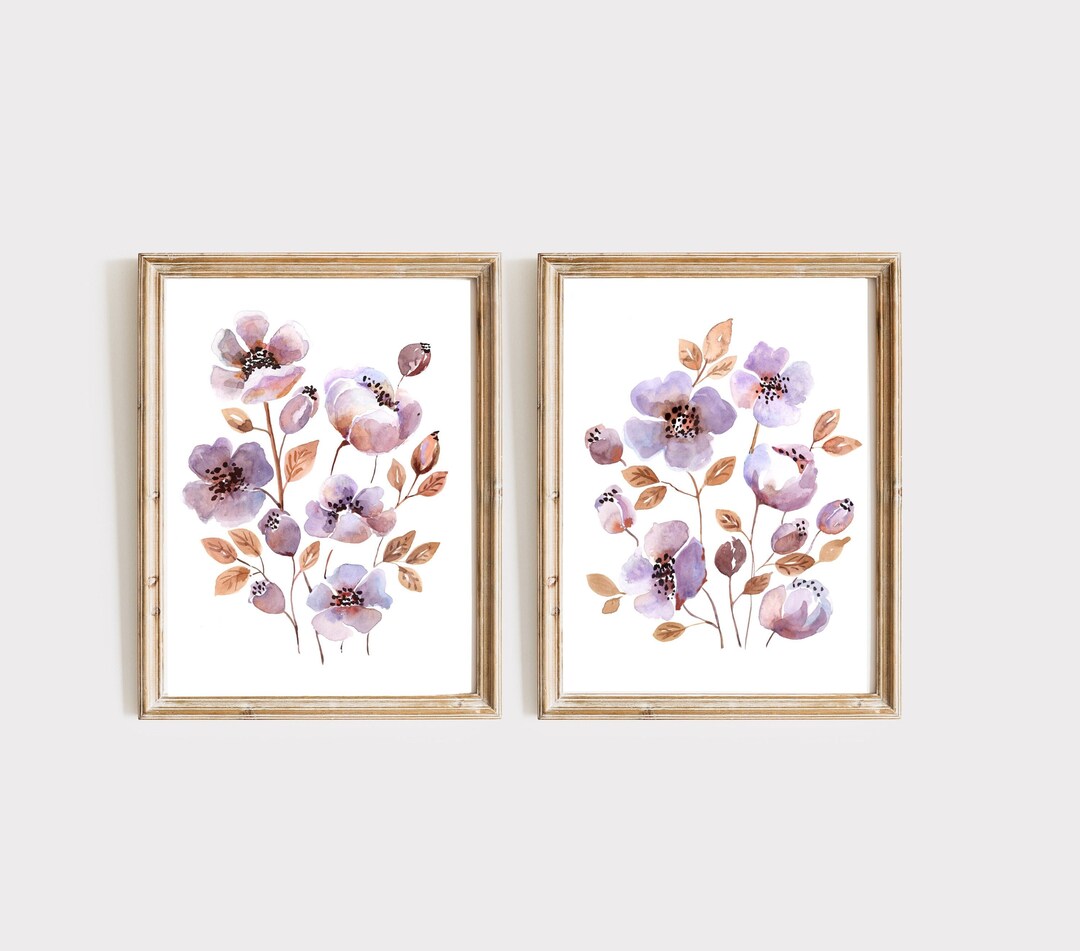 Purple Flowers Print, Watercolor Art Set of 2, Farmhouse Decor ,purple ...