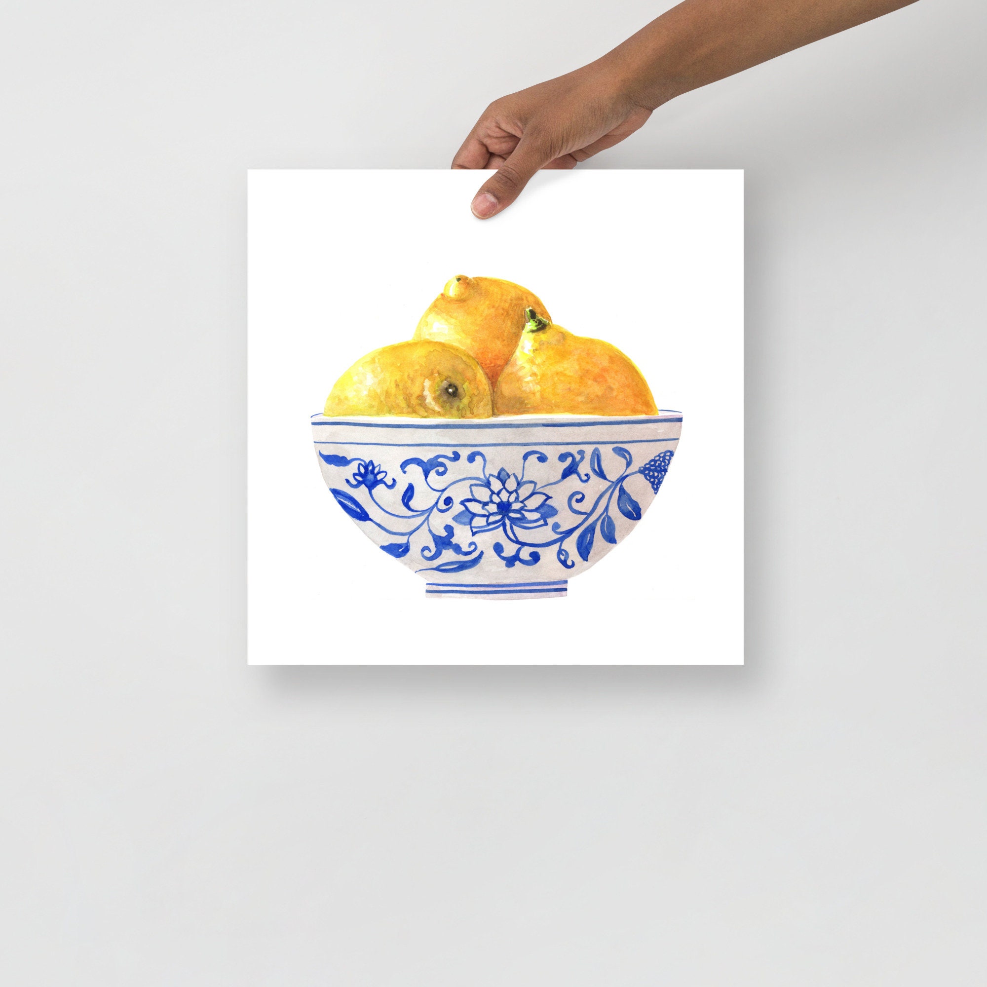 Chinoiserie Lemons Print, Watercolor Painting, Kitchen Decor Art, Blue ...