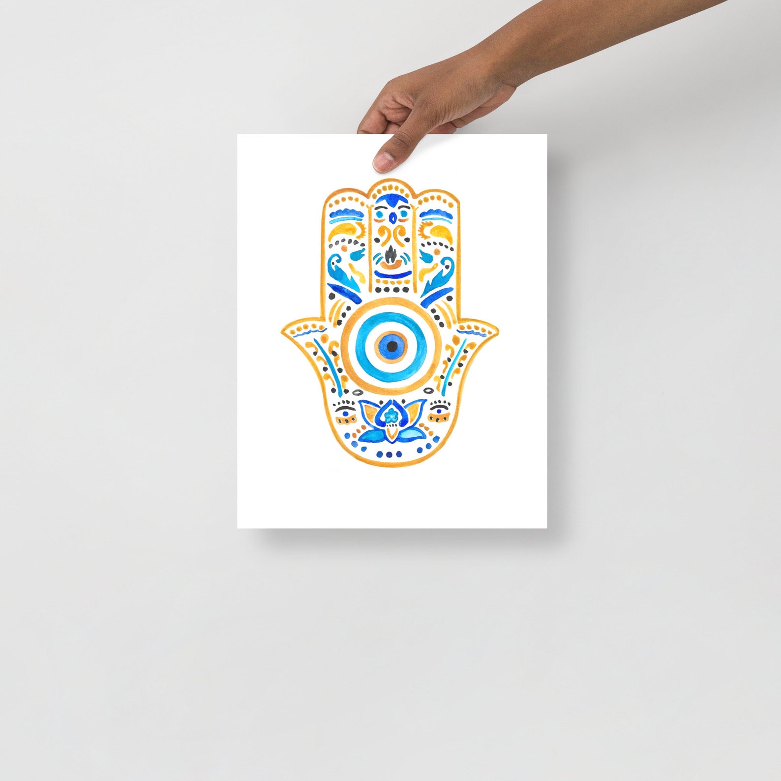Hamsa Wall Art Watercolor Art Good Luck Decor Boho Wall Print Energy ...