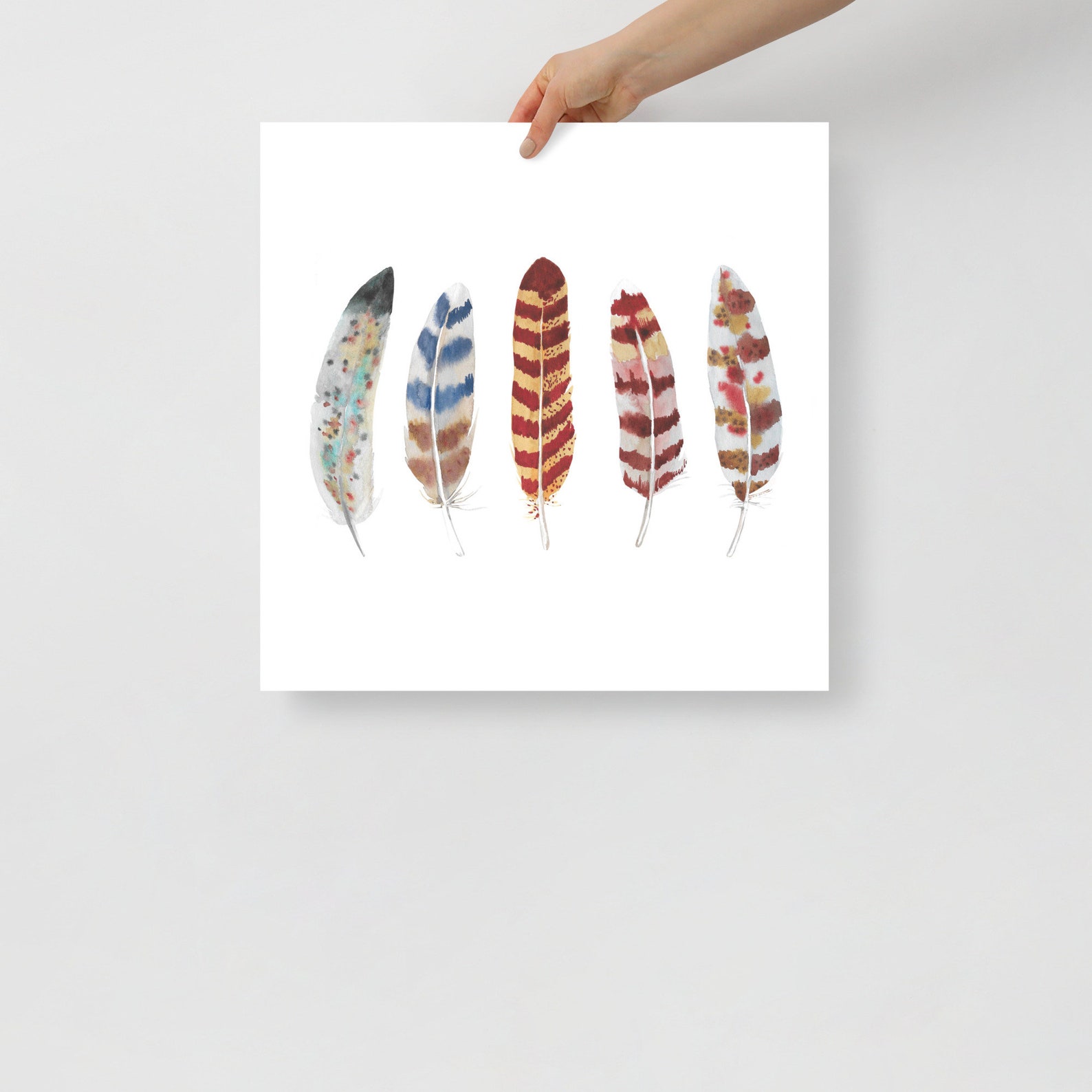 Colorful Feather Watercolor Painting Wall Art Decor Bohemian - Etsy