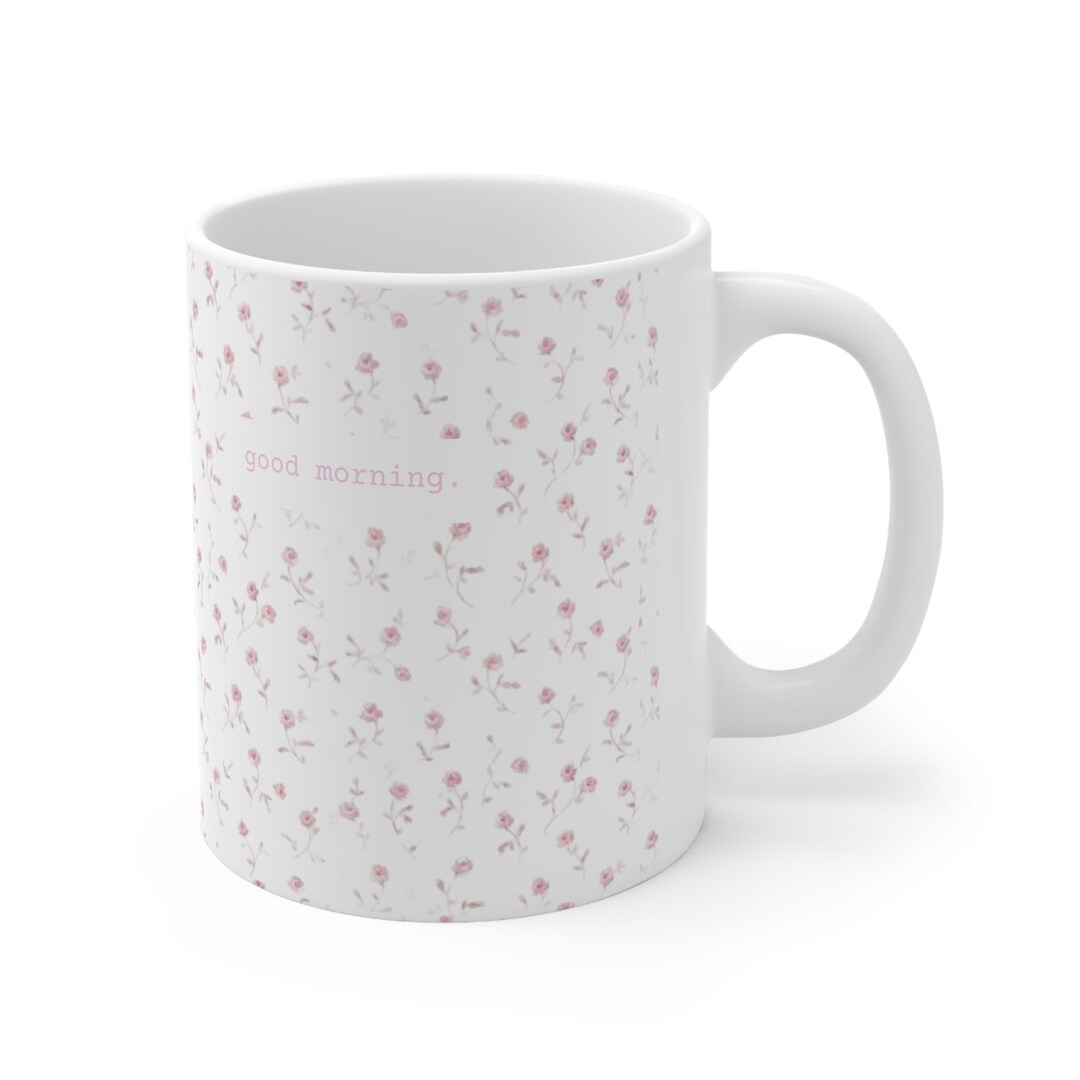 Ceramic Pink Rose Mug Floral Print Coffee Cup Pretty Mug Gift Idea Cute ...