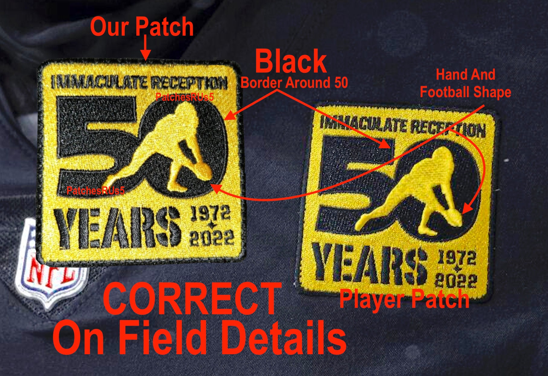 Franco Harris Patch Immaculate Reception 50 Years Patch Pittsburg ...