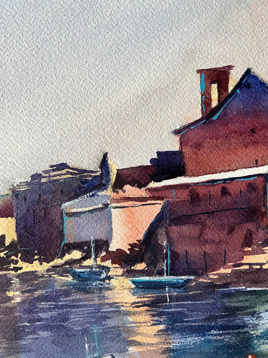 Harbor Boats Watercolor - Original Coastal Scene - Dockside Reflections ...