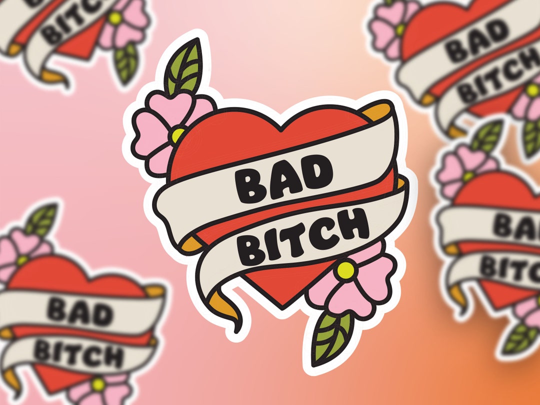 Bad Bitch Sticker | Traditional Heart Tattoo Sticker | Laptop Decal ...