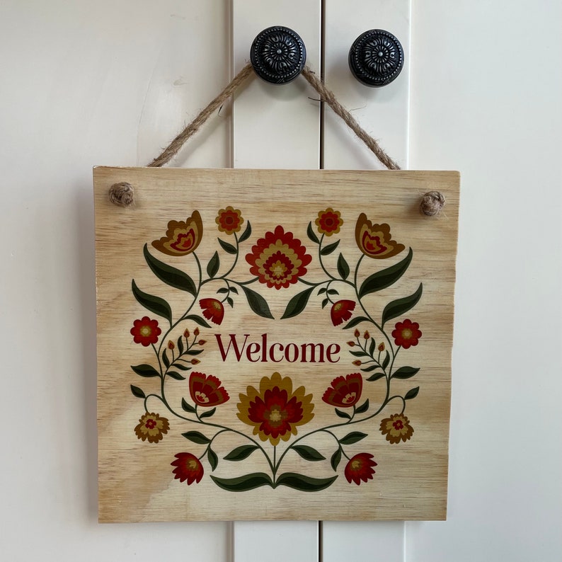 Folk Floral Hanging Welcome Plaque Unique Wood Flower Sign - Etsy