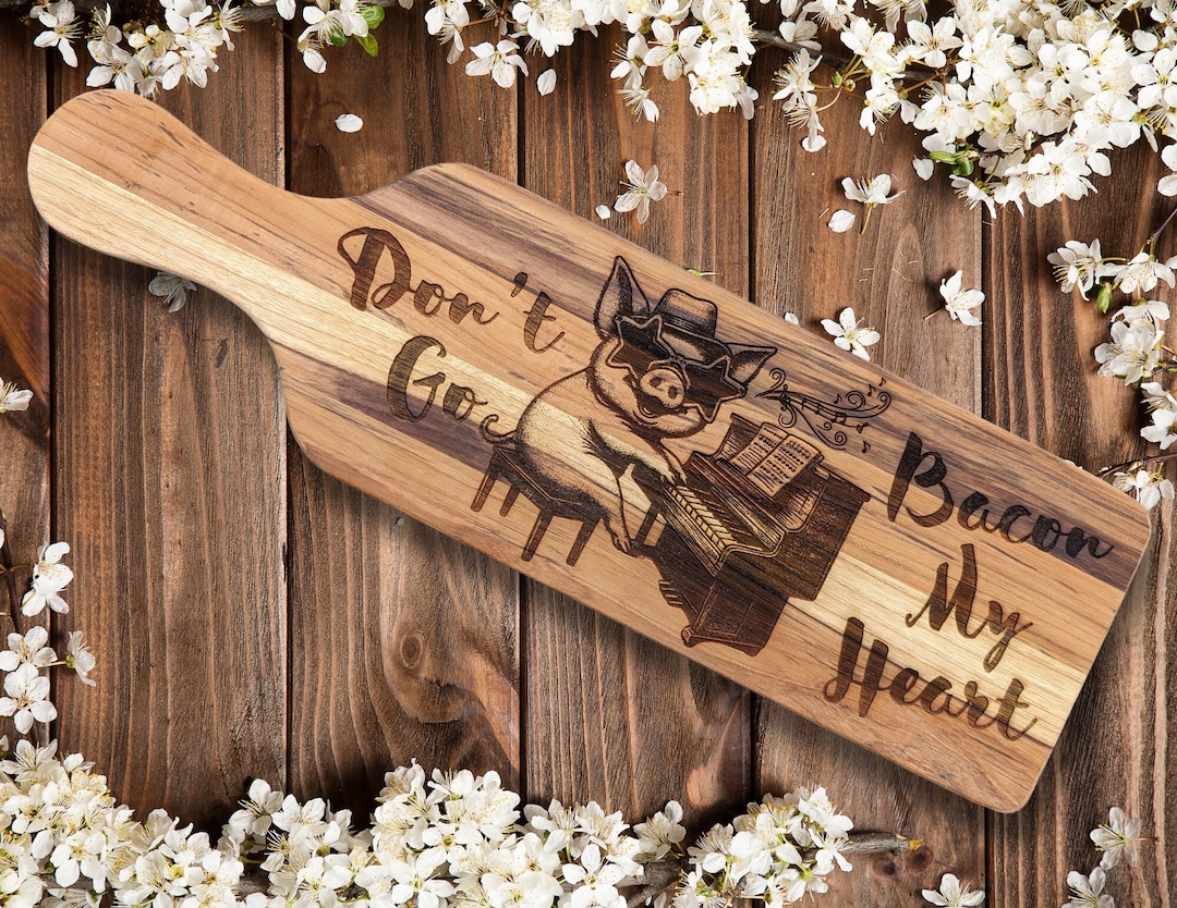 Teak Paddle Charcuterie Board With Whimsical Pig Engraving Don't Go ...