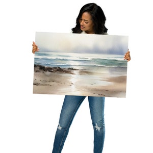 Ocean Beach Painting Seascape Watercolor Nautical Art Print Neutral ...