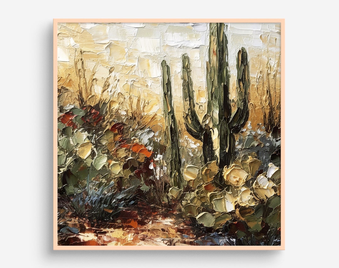 Saguaro Oil Painting Desert Wall Art Cacti Artwork Botanical PRINT From ...
