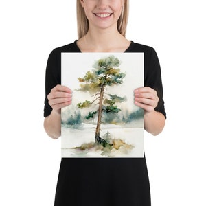 Pine Tree Watercolor Painting Forest Art Print Pine Landscape Neutral ...