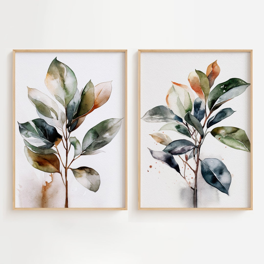 Ficus Set of 2 Watercolor Prints Tropical Plants Painting Botanical ...