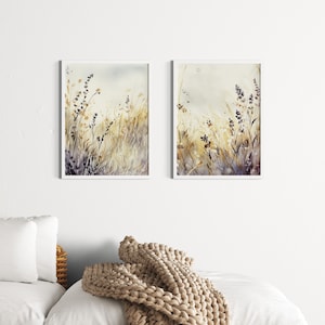 Meadow Watercolor Set of 2 Prints Wildflowers Painting Neutral Floral ...
