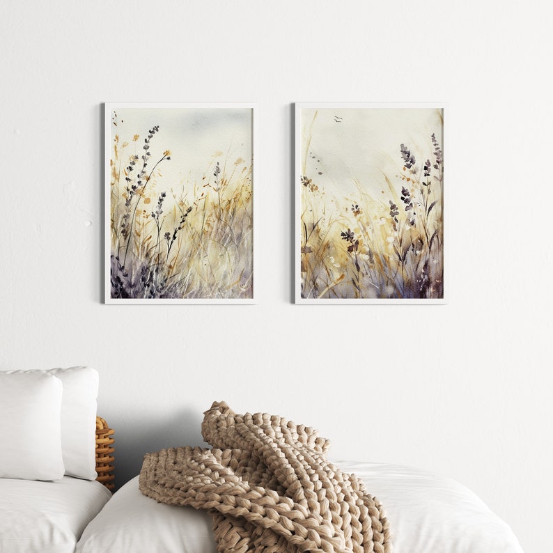 Meadow Watercolor Set of 2 Prints Wildflowers Painting Neutral Floral ...