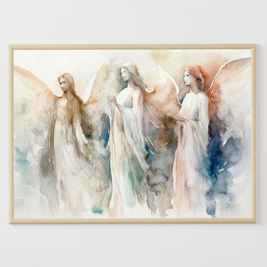 Three Angels Watercolor Painting Religious Wall Art Abstract Angels Art ...