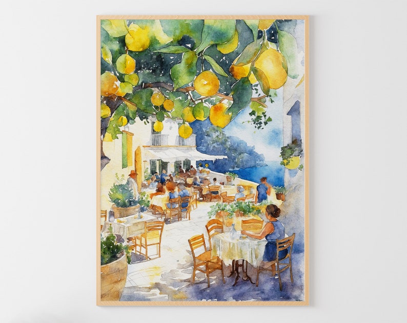Capri Restaurant Watercolor Art Print: Italian Lemon Tree Scene - Etsy