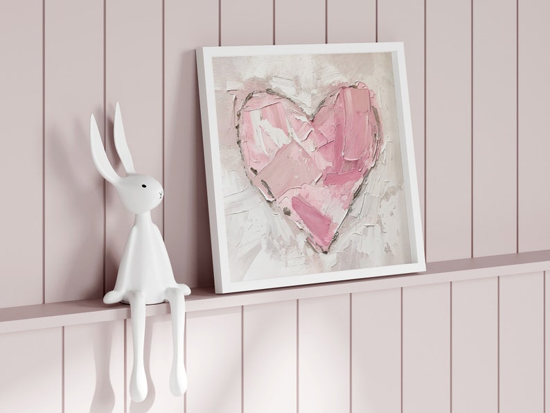 Pink Heart Oil Print Tender Heart Artwork Neutral Girly Apartment Wall ...
