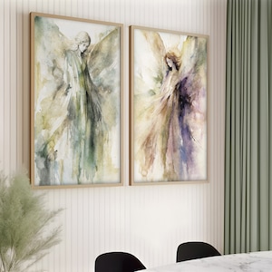 Angels Set of 2 Watercolor Prints Religious Wall Art Guardian Angel ...