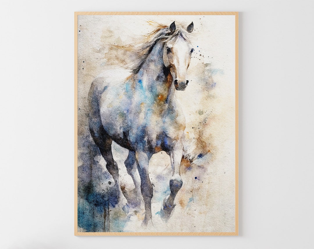 White Horse Watercolor Running Horse Painting Animal Wall Art - Etsy