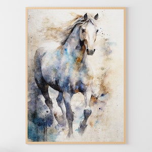 White Horse Watercolor Running Horse Painting Animal Wall Art - Etsy