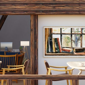 Old Books Watercolor Print Books on Windowsill Artwork Farmhouse Wall ...