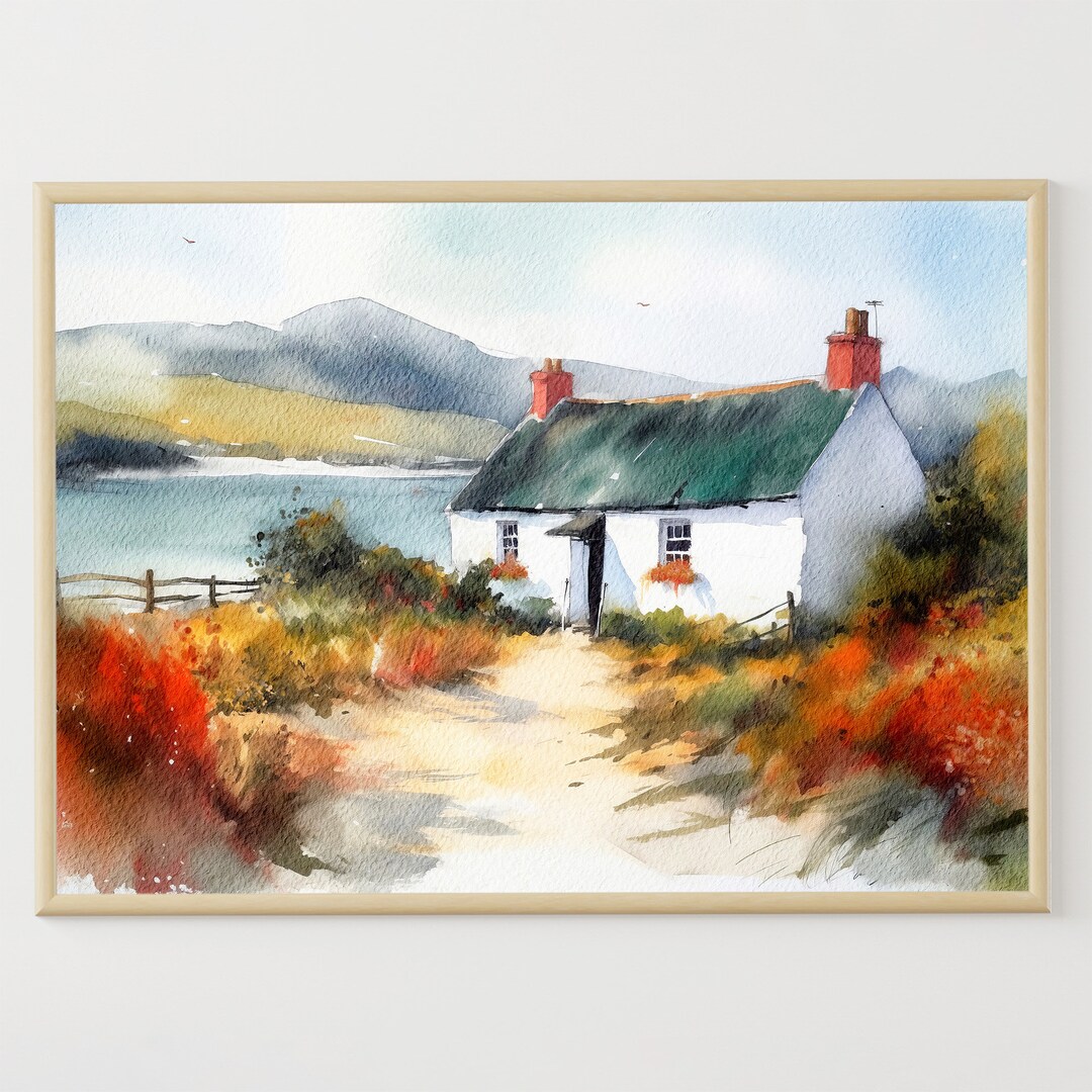 Scottish Cottage Painting Glen Coe Watercolor Art Print Scottish ...
