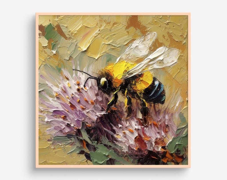 Bee Oil Painting Bumblebee Artwork Honey Bee Wall Art Insect - Etsy