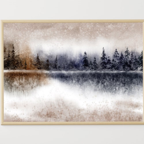 Pine Trees Scene Watercolor Painting Large Poster Print - Etsy
