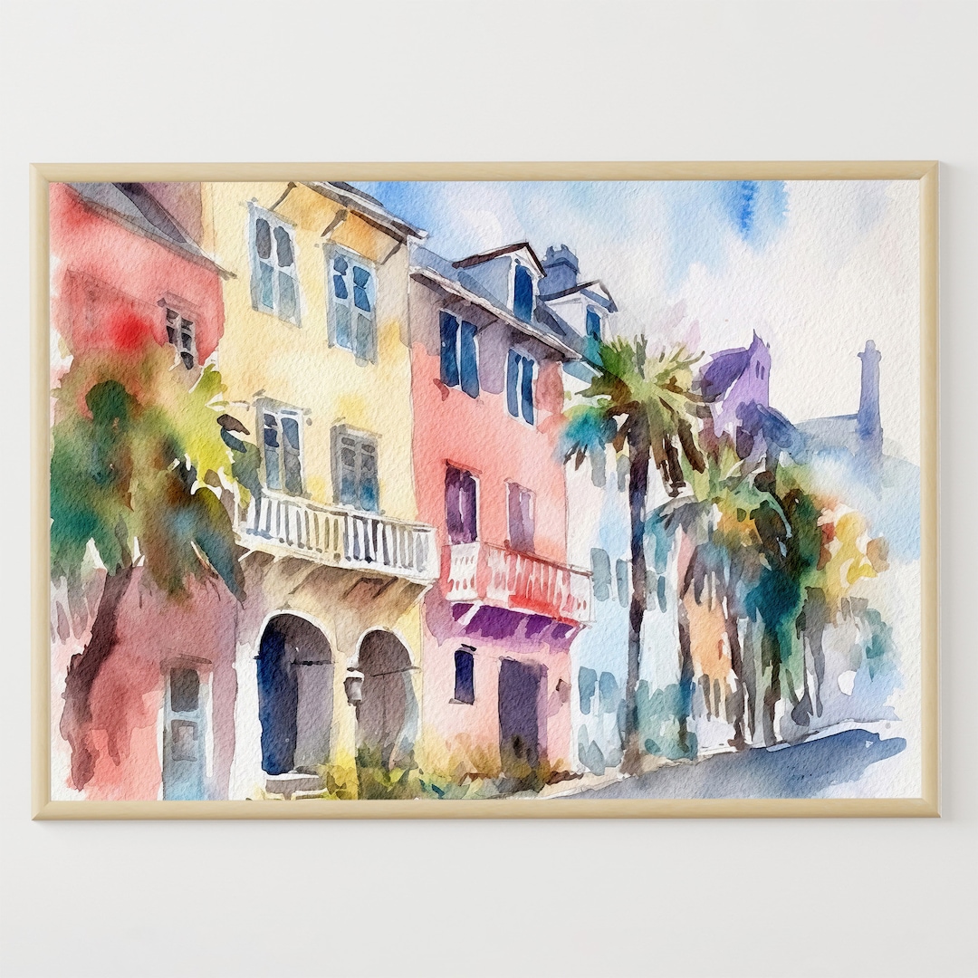 Rainbow Row Painting Charleston Cityscape Poster South Carolina ...