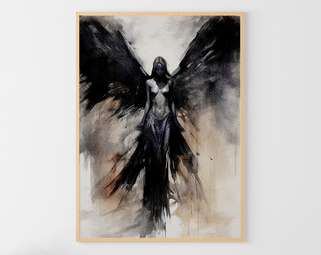 Dark Angel Painting Angel Watercolor Gothic Wall Art Mystical Artwork ...
