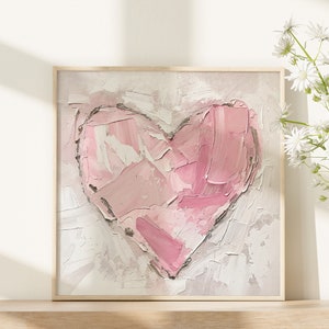 Pink Heart Oil Print Tender Heart Artwork Neutral Girly Apartment Wall ...