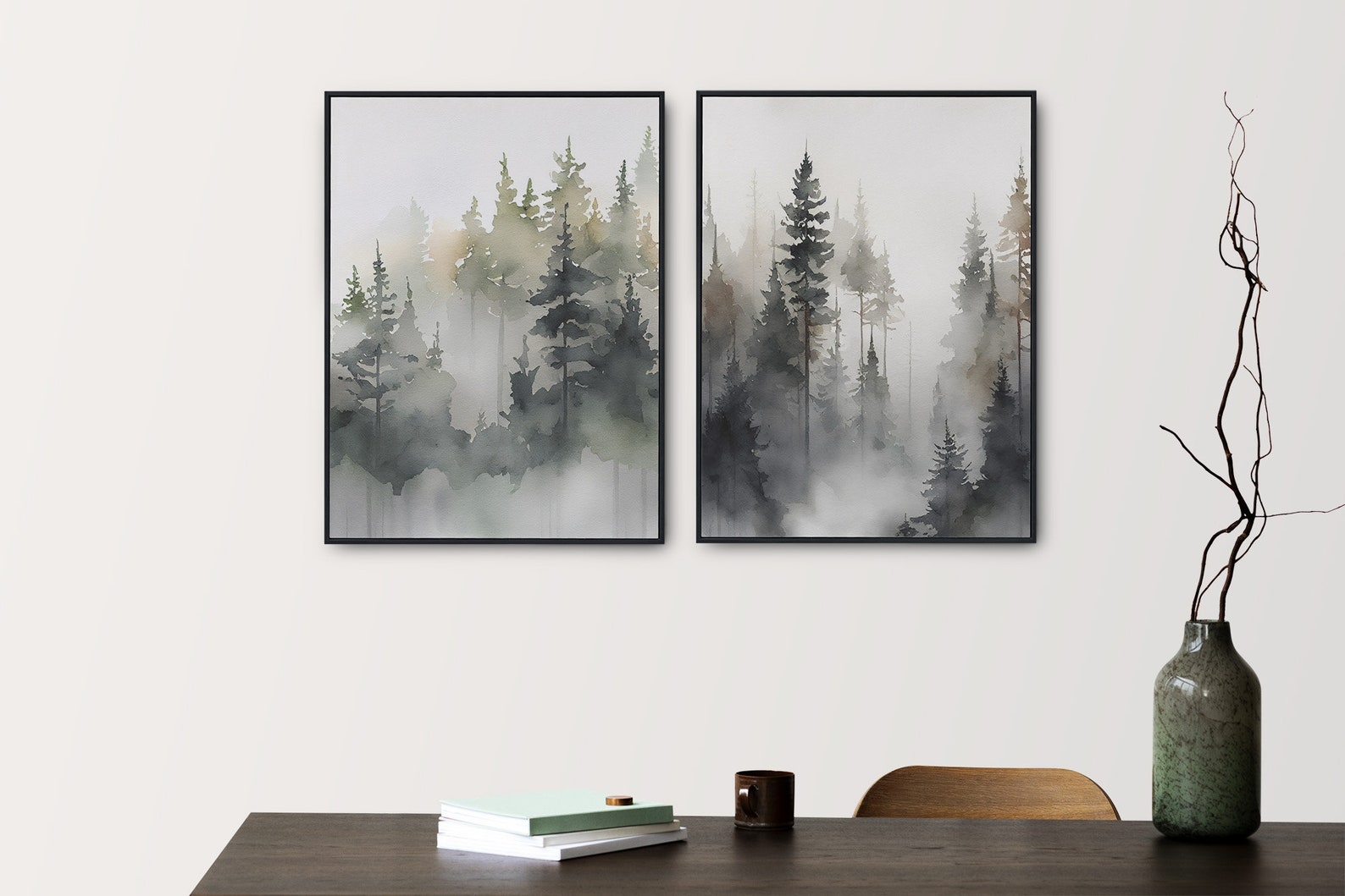 Pine Forest Set of 2 Watercolor Posters, High Quality Giclee Print ...